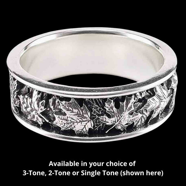 AUTUMN MAPLE TREE LEAVES BAND RING 2-TONE - Celtic Jewelscapes